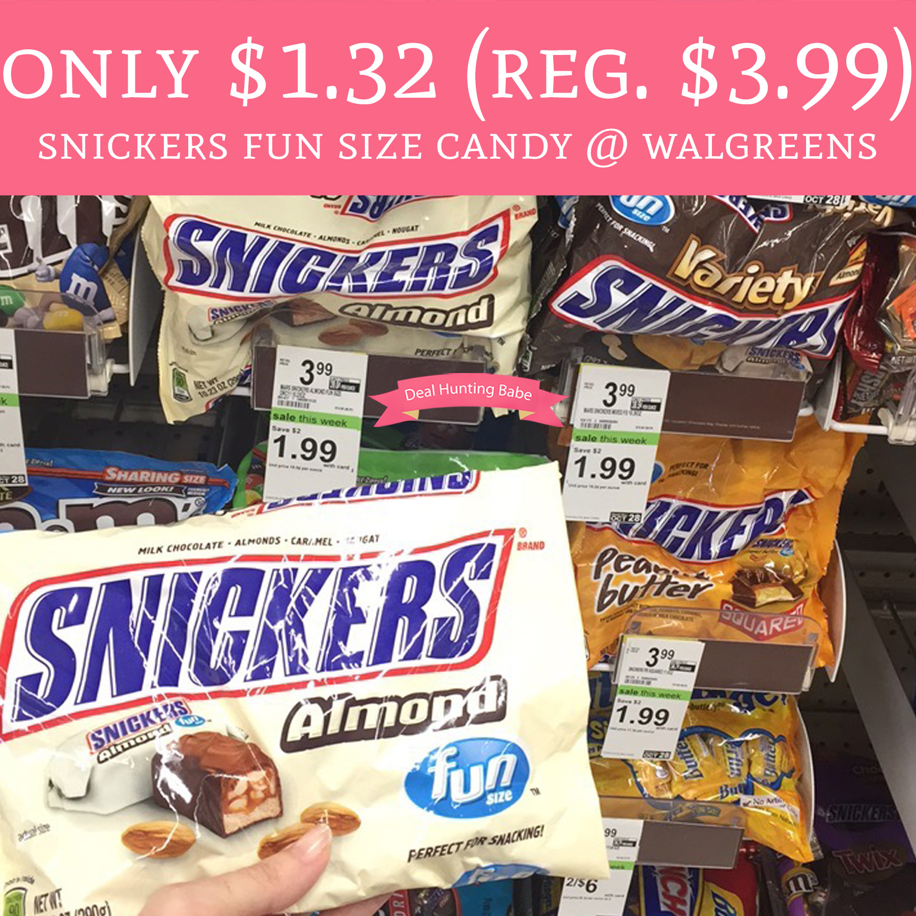 HOT Only 1 32 Regular 3 99 Snickers Fun Size Candy Walgreens 