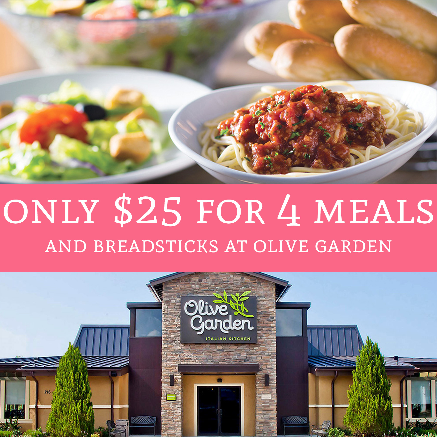 Only 25 For 4 Meals And Breadsticks At Olive Garden Deal Hunting Babe Only 25 For 4 Meals And Breadsticks At Olive Garden Deal Hunting Babe